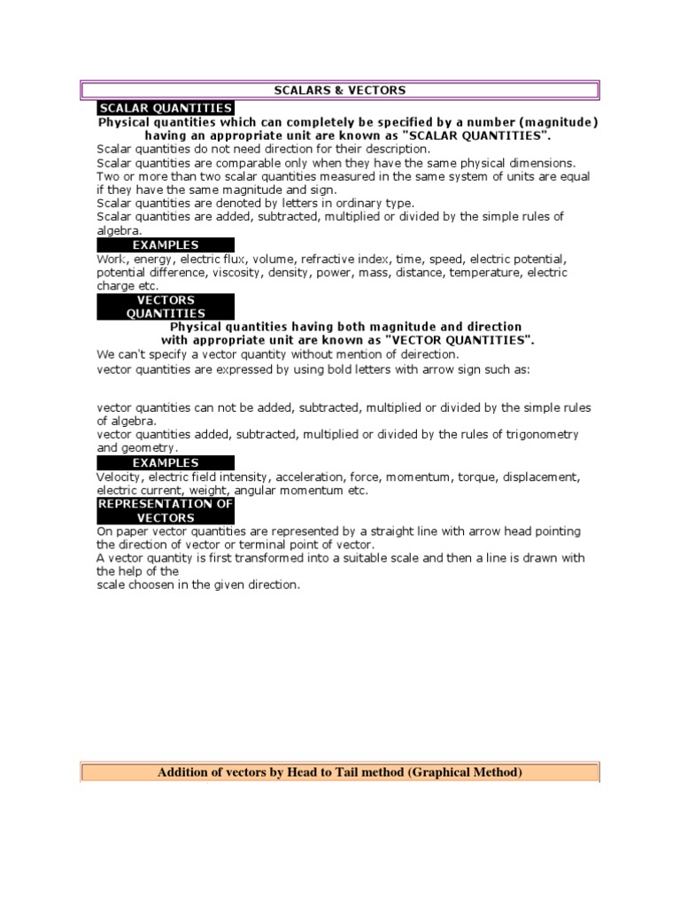 Scalar Quantities: Addition of Vectors by Head To Tail Method (Graphical Method) | PDF ...