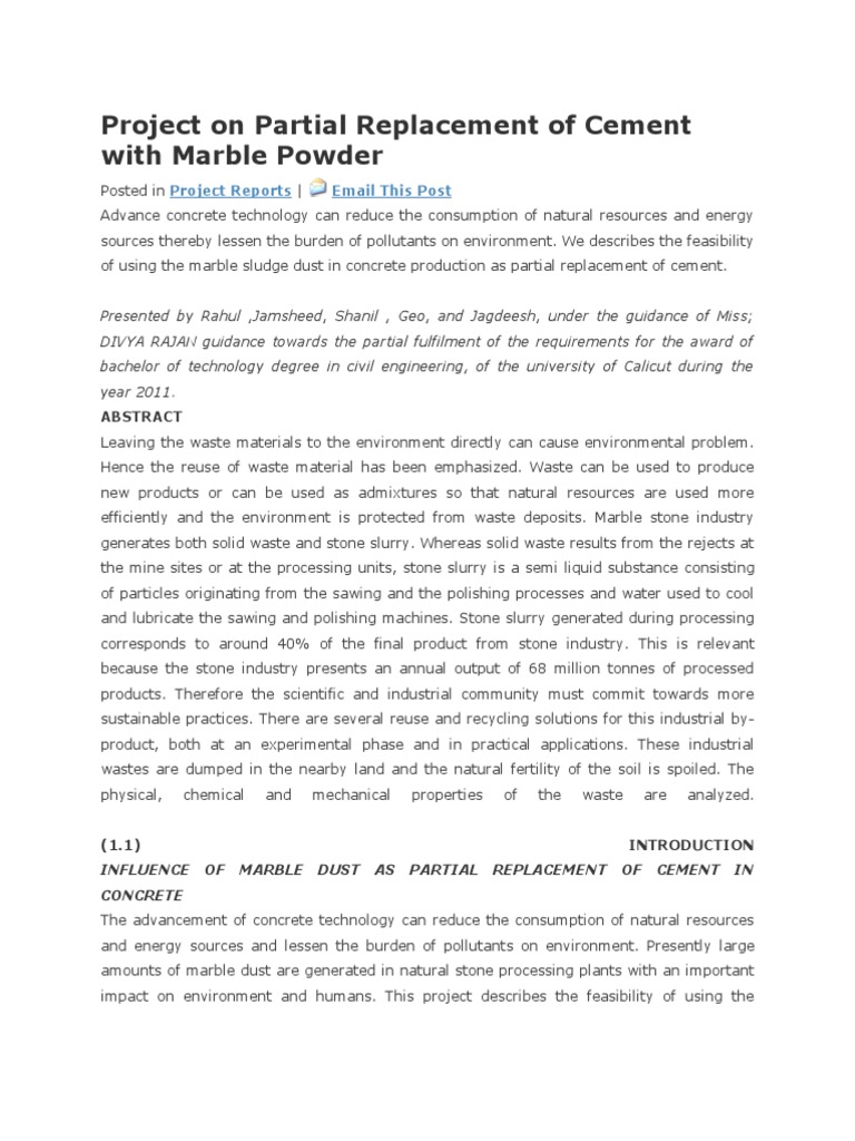 Civil Engg: Marble Powder in Concrete | PDF | Concrete | Ultimate Tensile Strength