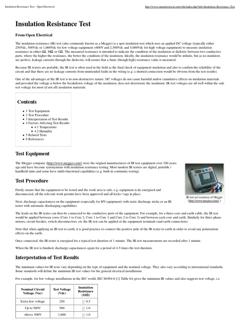 Insulation Resistance Test - Factors Affecting Test Results | Download ...
