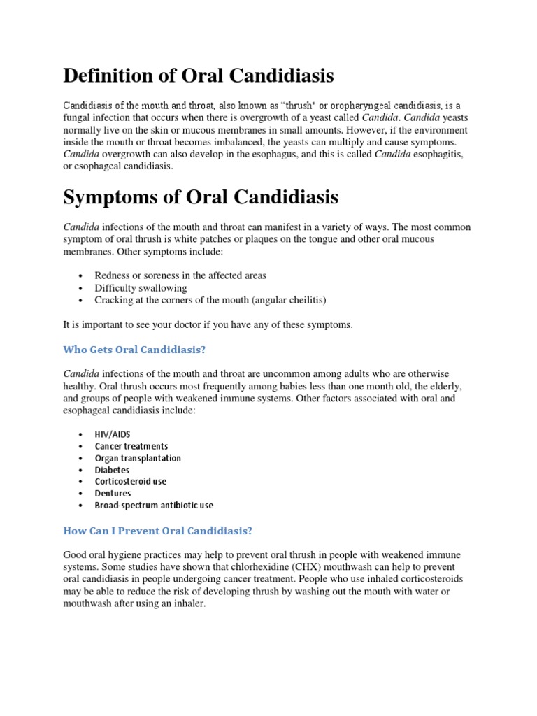 Oral Candidiasis | PDF | Candidiasis | Rtt