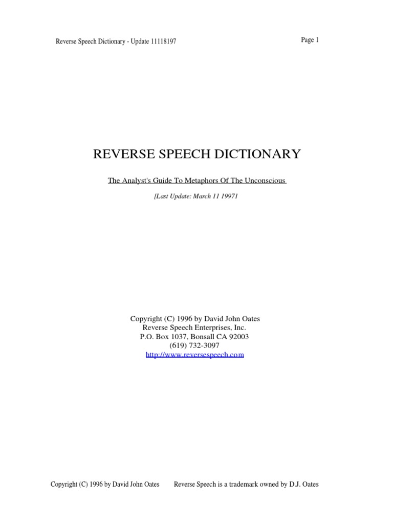 Reverse Speech Dictionary - The Analyst's Guide To Metaphors of The ...
