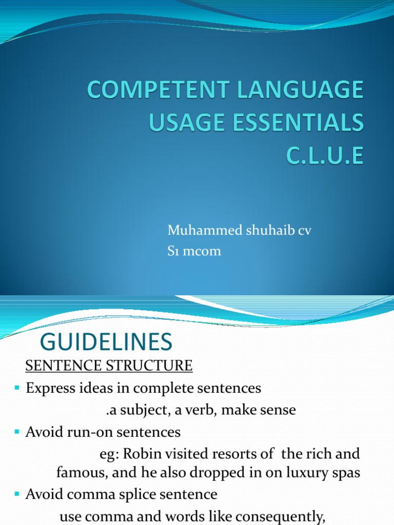 Competent Language Usage Essentials | PDF | Verb | Subject (Grammar)