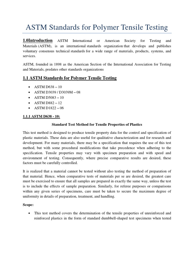 ASTM's Standards For Tensile Polymer Testing | PDF | Ultimate Tensile ...