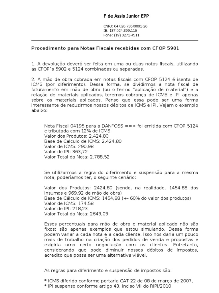 Cfop 5902-5124 | PDF | Recibo | Impostos