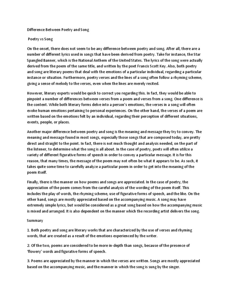 Difference Between Poetry and Song | PDF | Rhyme | Lyrics