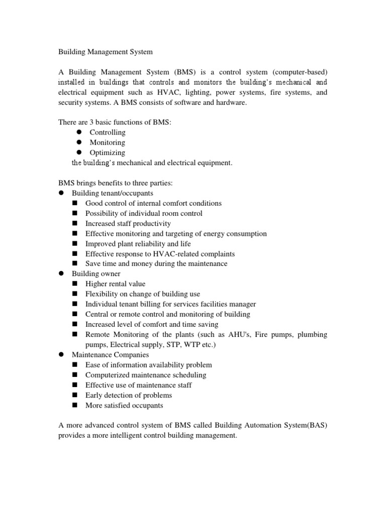 Building Management System | PDF | Building Automation | Hvac
