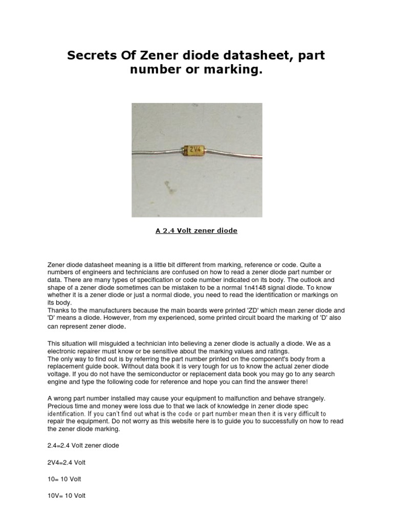 Diode Zener Datasheet | PDF | Diode | Volt