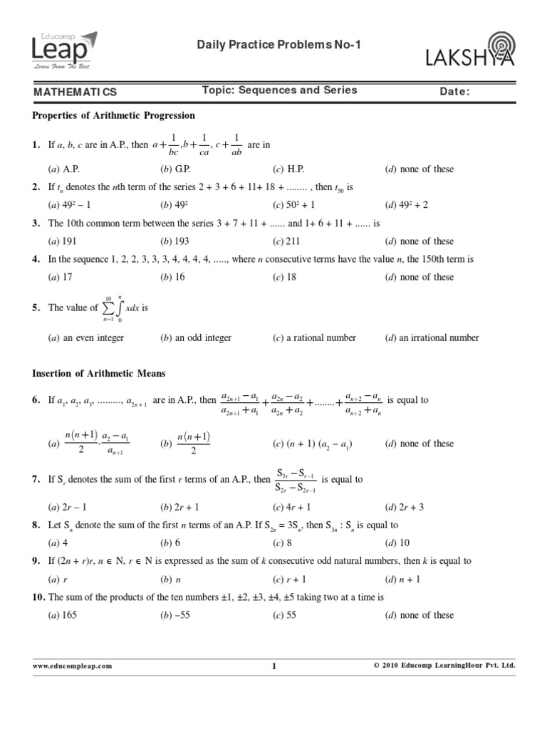 L M DPP1 Sequence and Series | PDF