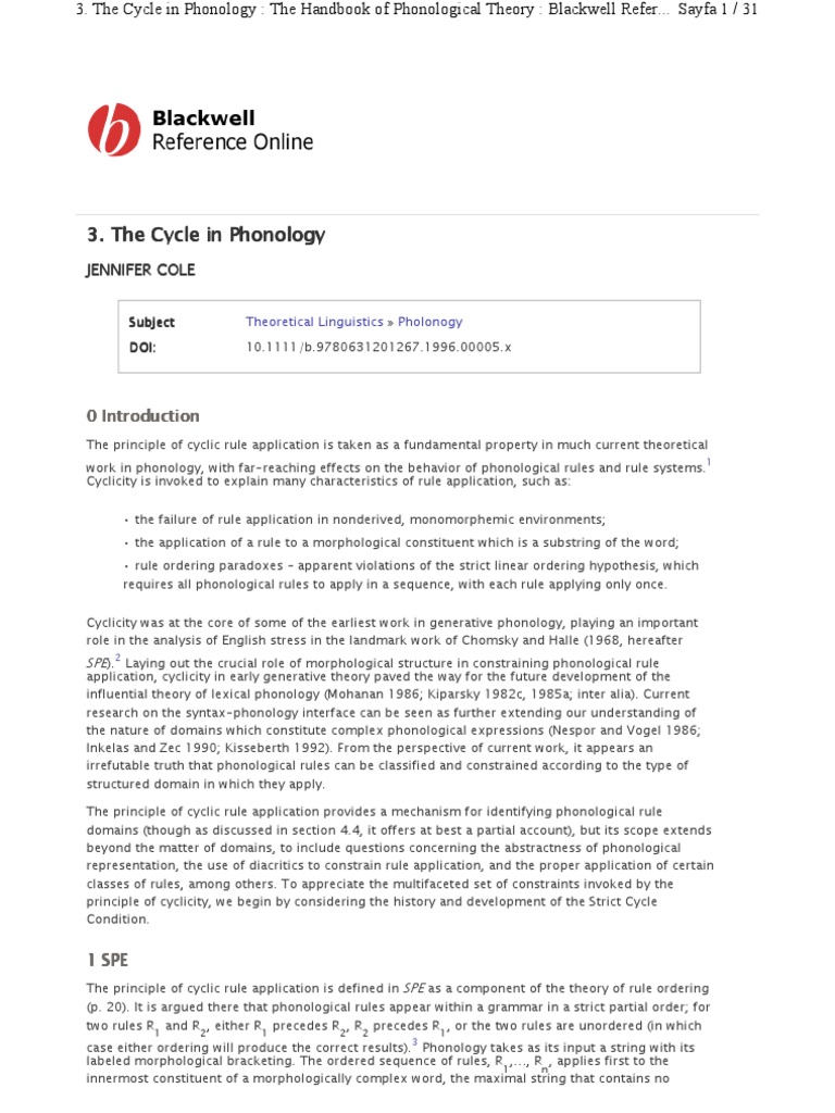 The Cycle in Phonology | PDF | Phonology | Morphology (Linguistics)