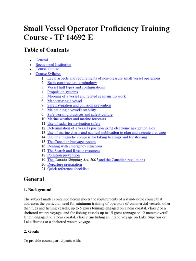 Small Vessel Operator Training Course | PDF | Navigation | Watercraft