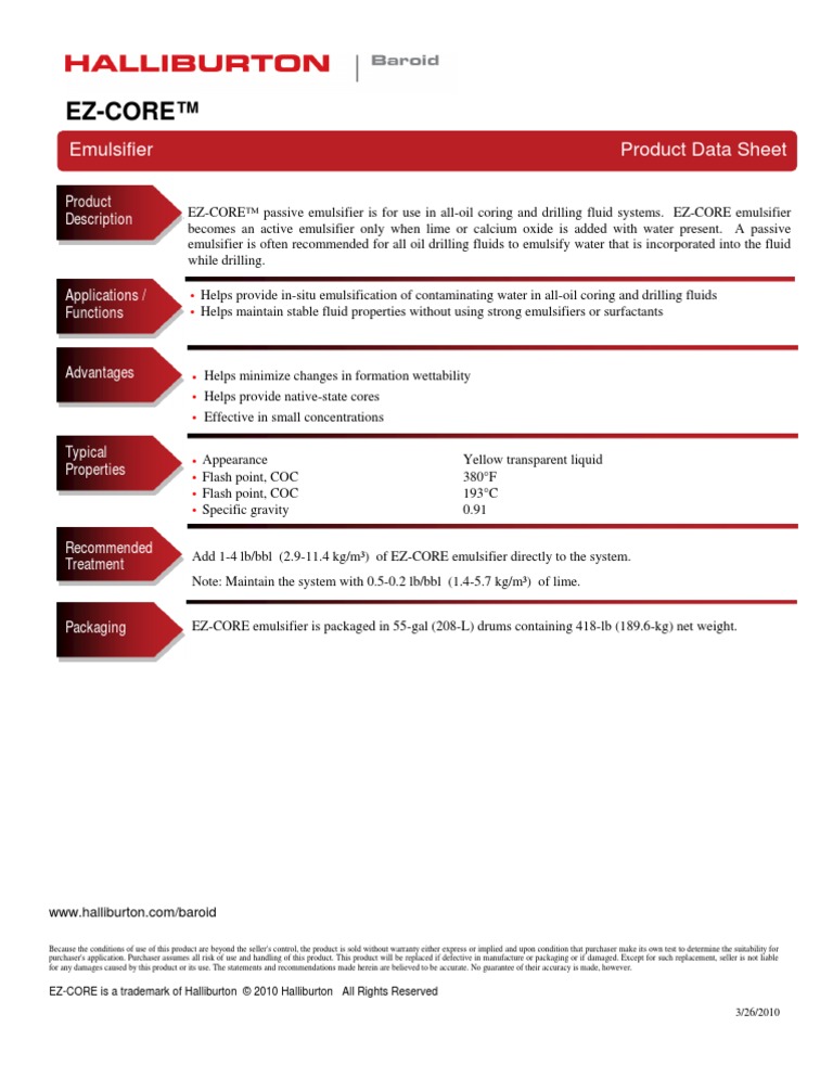 Ez-Core™: Product Data Sheet Emulsifier | PDF | Home & Garden