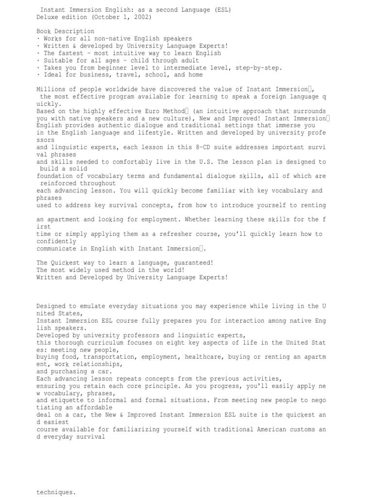 Instant Immersion English | PDF | English Language | Curriculum