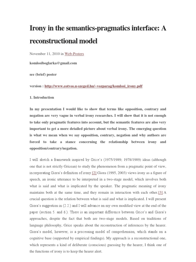 Irony in Semantics-Pragmatics Model | PDF | Irony | Semiotics