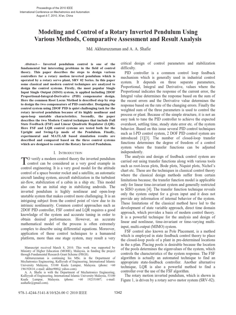 Modeling and Control of A Rotary Inverted Pendulum | Download Free PDF | Control Theory ...