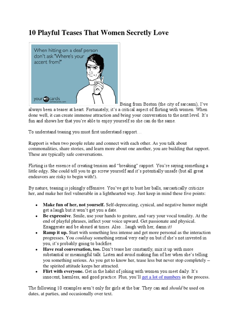 10 Playful Teases That Secretly Attract Women | PDF | Body Language ...