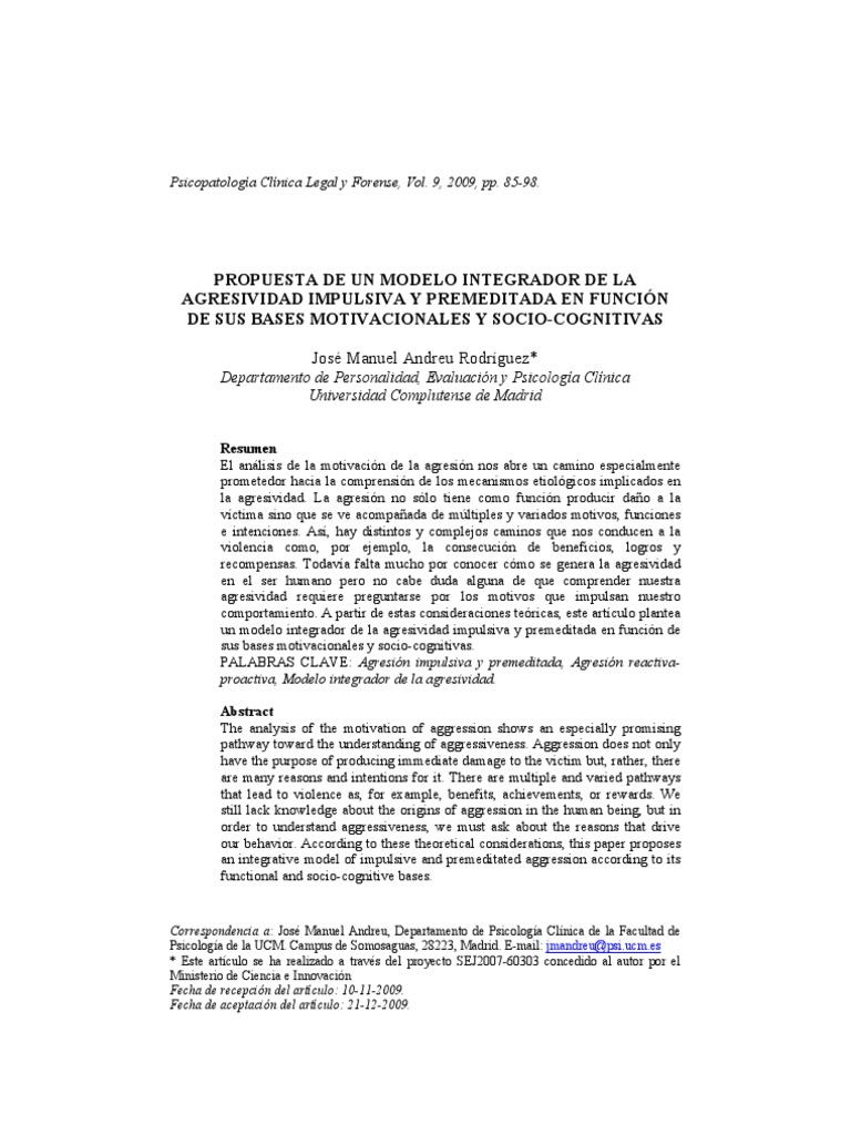 Modelo Integrador de Agresividad Humana | PDF | Las emociones | Ira