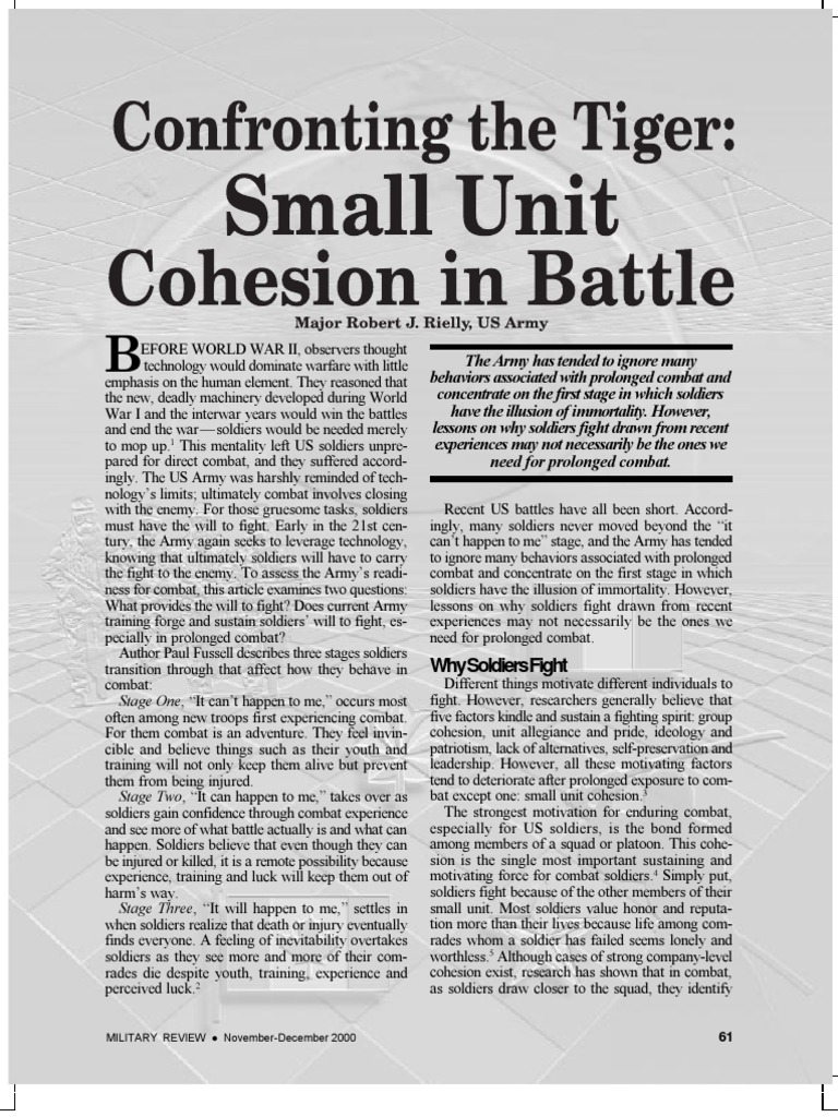 Confronting The Tiger - Small Unit Cohesion in Battle - Robert J Reilly ...