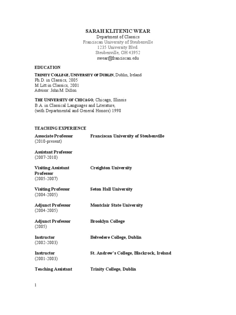 Dr. Sarah Wear's CV 2013 | PDF | Neoplatonism | Platonism