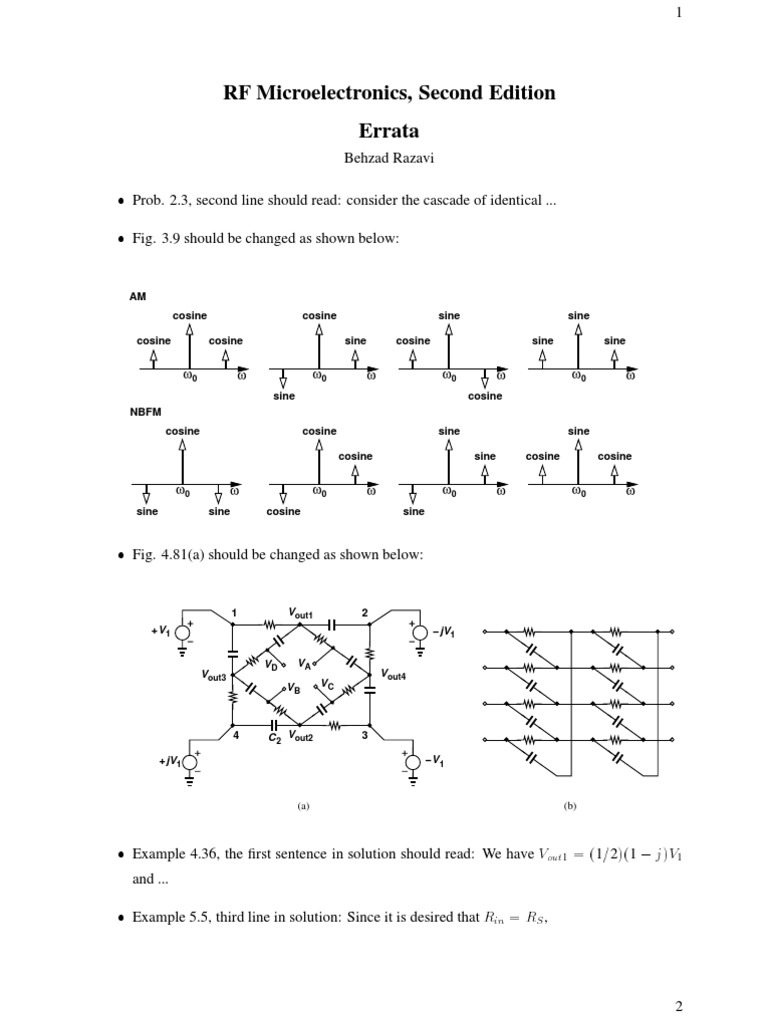 ERRATA 2ND EDITION RF Microelectronics (Behzad Razavi) | PDF