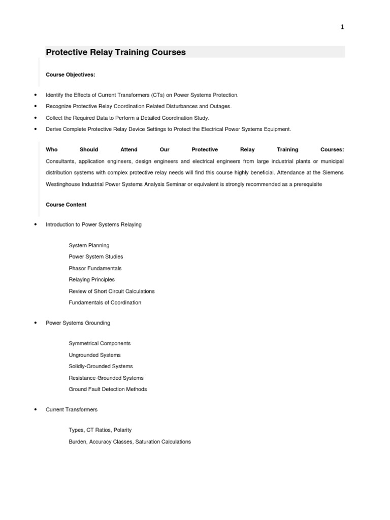 Protective Relay Training Courses | PDF | Electric Power System | Fuse ...