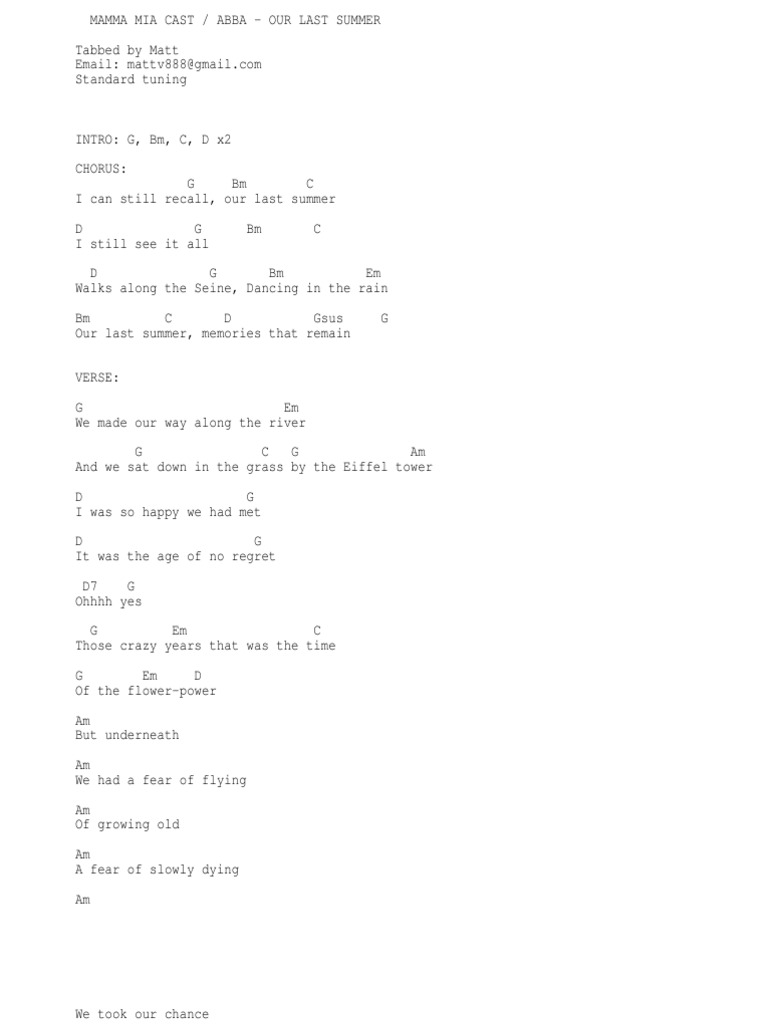 ABBA's "Our Last Summer" Lyrics | PDF
