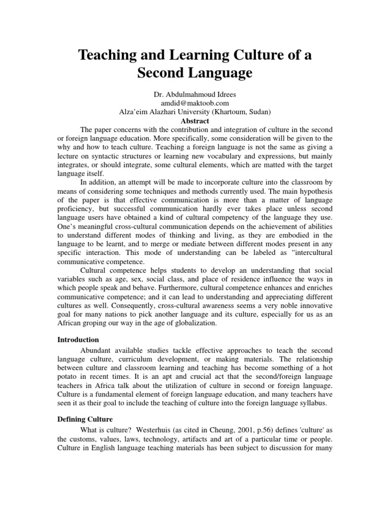 Integrating Culture in Language Education | PDF | Language Education ...