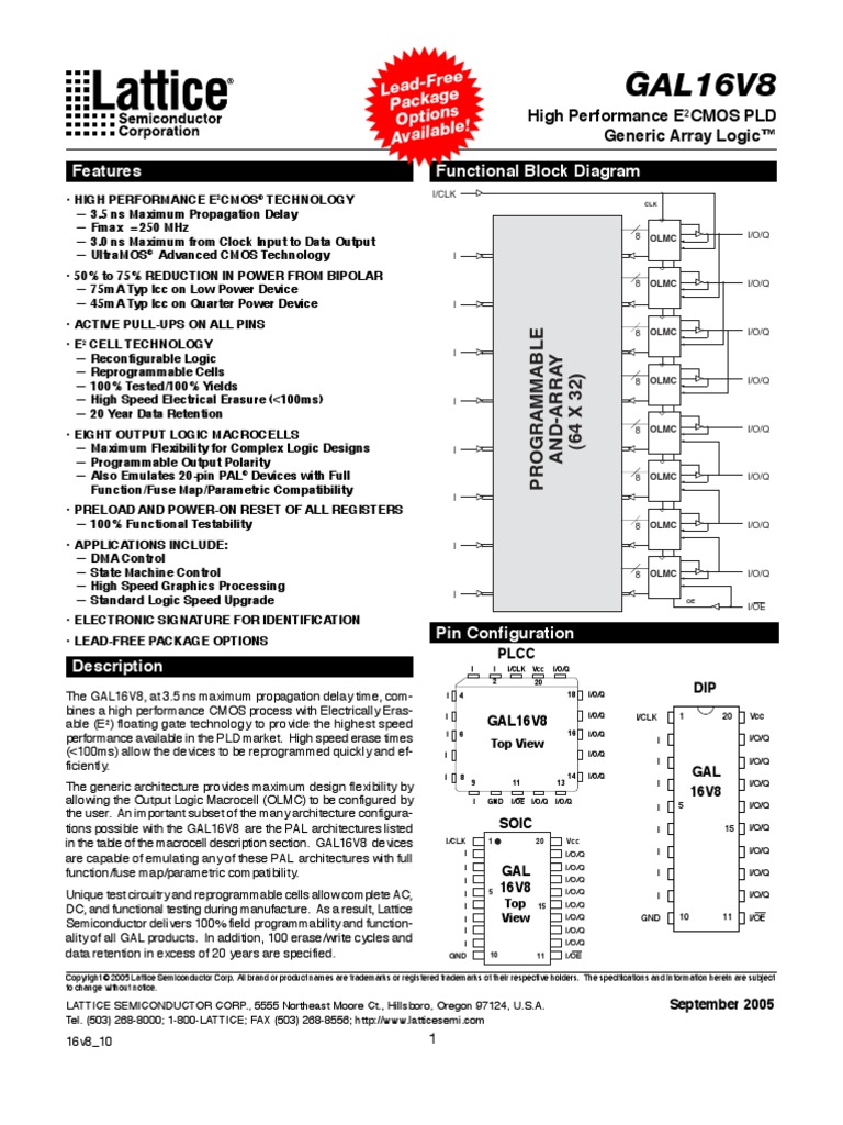 GAL16V8: Features Functional Block Diagram | PDF | Computer Engineering ...