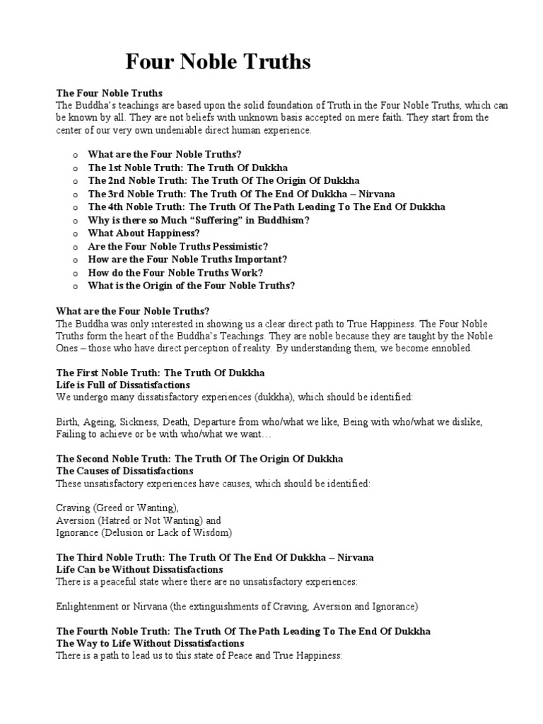 Four Noble Truths | PDF | Four Noble Truths | Dukkha
