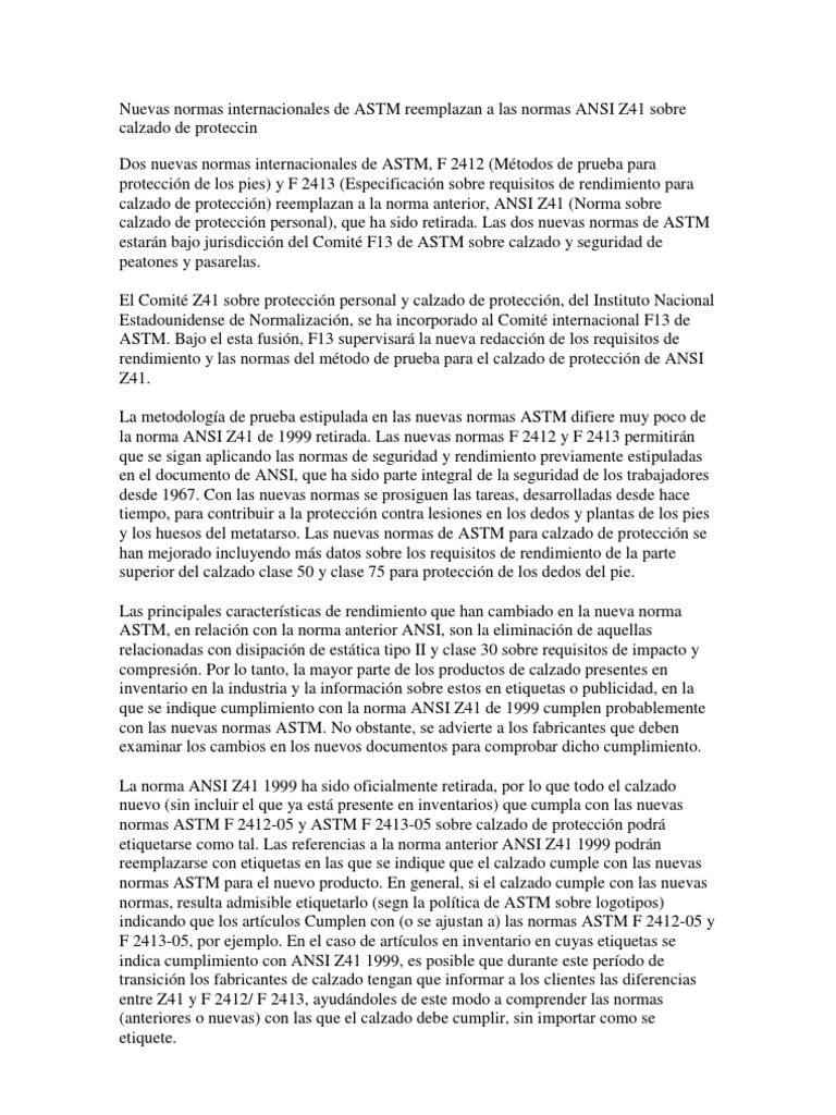 Nuevas Normas Internacionales de ASTM Reemplazan A Las Normas ANSI Z41 ...