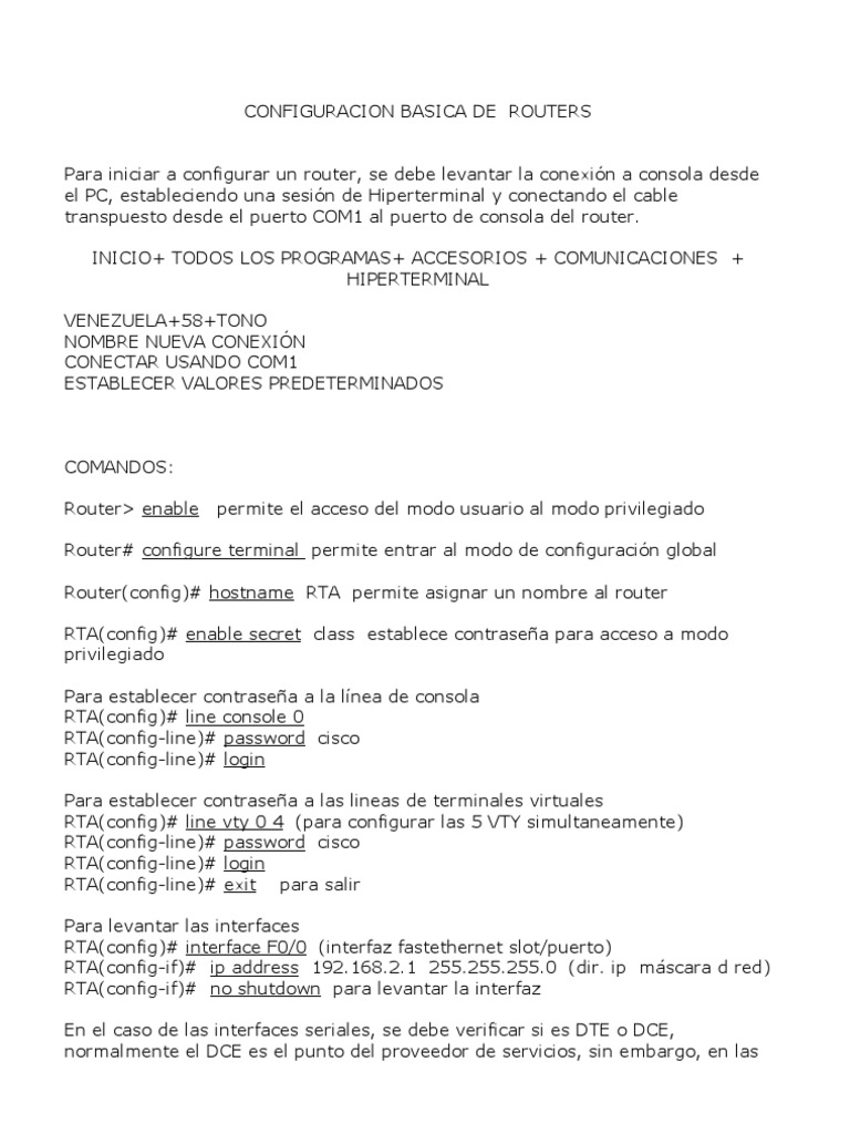 Configuracion Basica de Routers | PDF | Enrutador (Computación) | Protocolos de internet