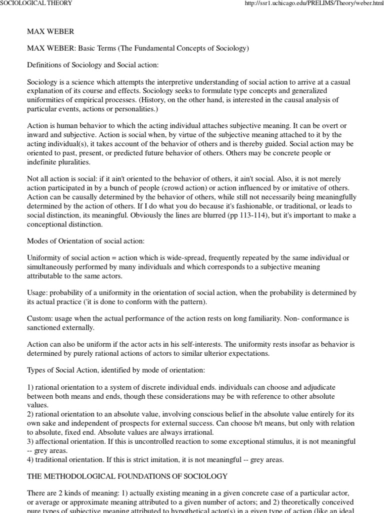 Max Weber - Basic Terms (The Fundamental Concepts of Sociology) | PDF ...