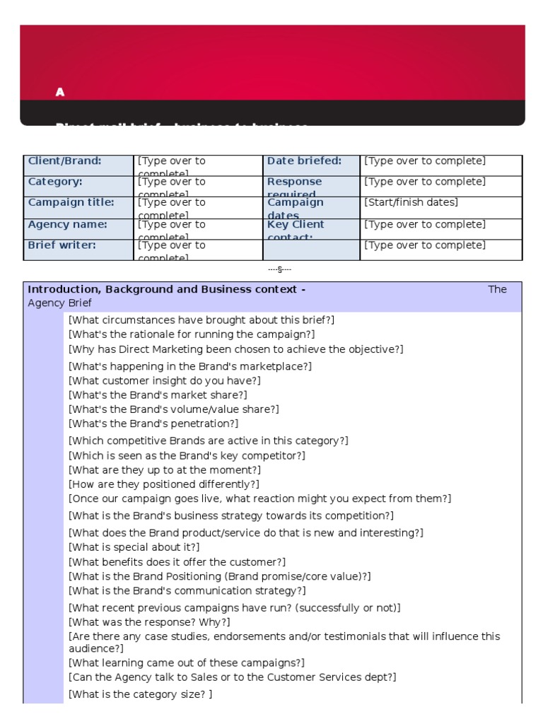 Agency Brief Template - B2B | PDF | Target Audience | Brand
