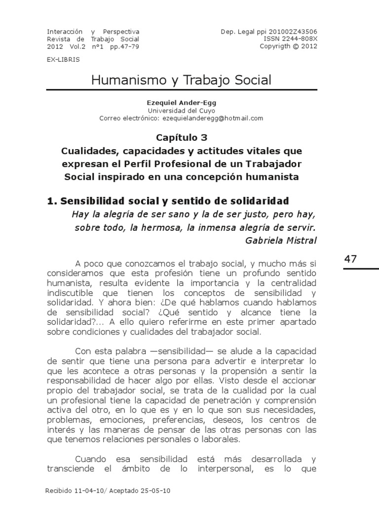 Ander Egg Humanismo y Trabajo Social Cap 3 | PDF | Trabajo Social | Inteligencia emocional