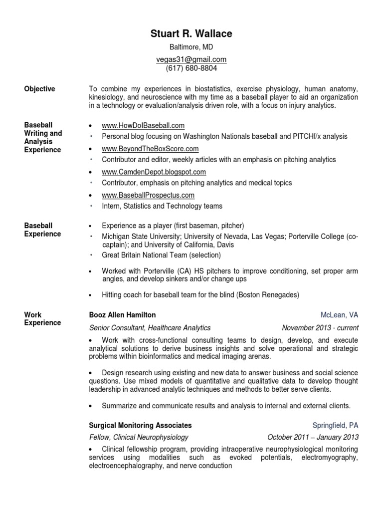 Baseball Player Resume: Stuart R. Wallace | PDF | Medical School | Sas ...