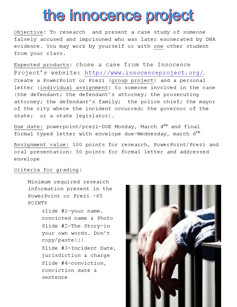 Innocence Project Info and Rubric | PDF | Innocence Project | Criminal Law