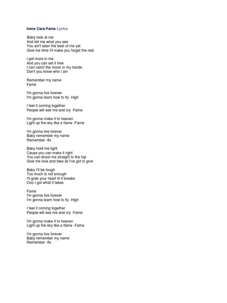 Irene Cara-Fame Lyrics | PDF