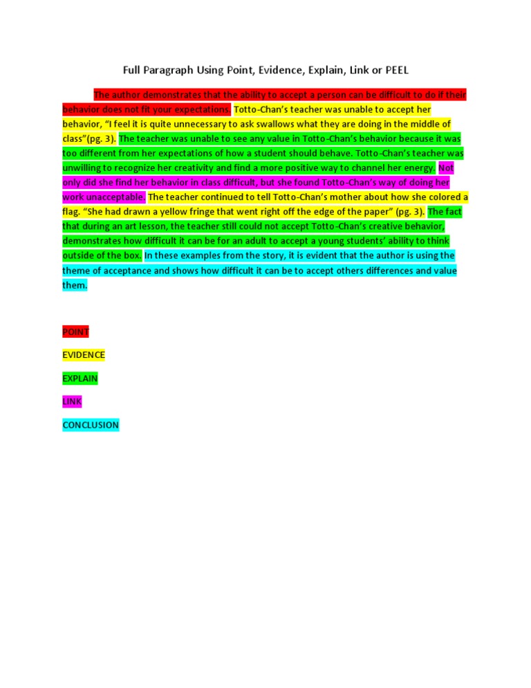 Full Paragraph Using Point, Evidence, Explain, Link or PEEL | PDF