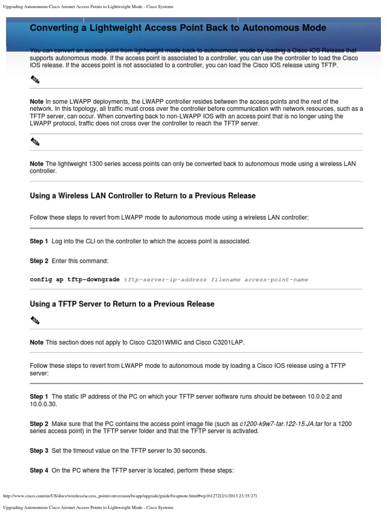 Upgrading Autonomous Cisco Aironet Access Points To Lightweight Mode Cisco Sys Pdf