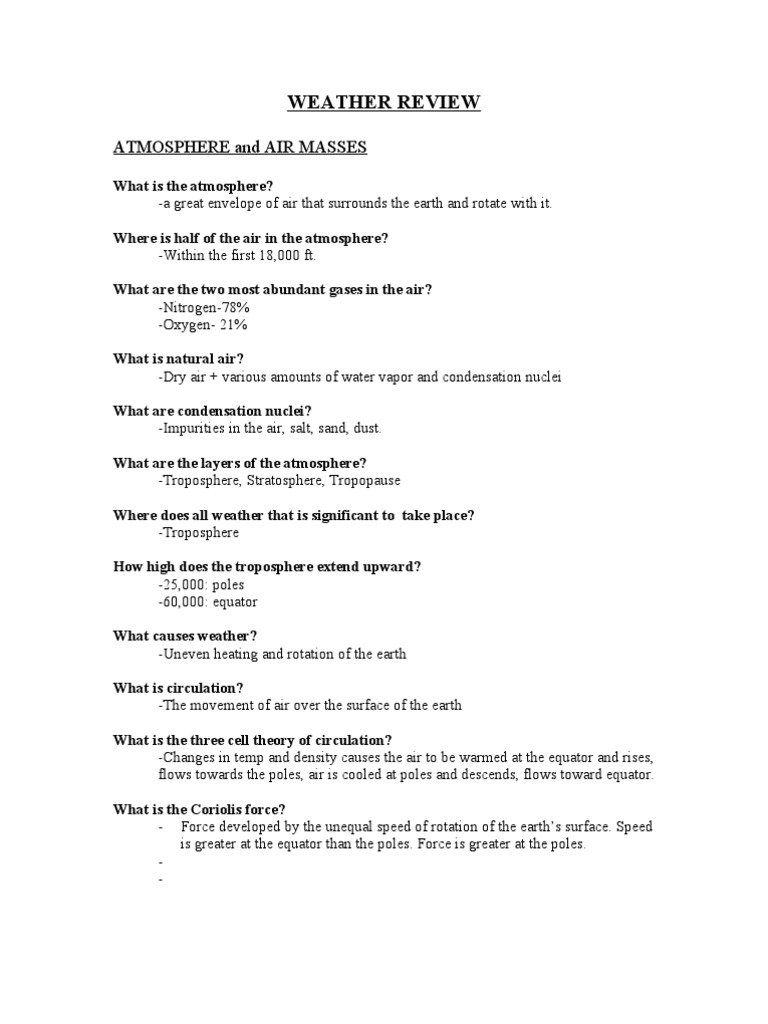 Weather Review: Atmosphere and Air Masses | PDF | Fog | Atmosphere Of Earth