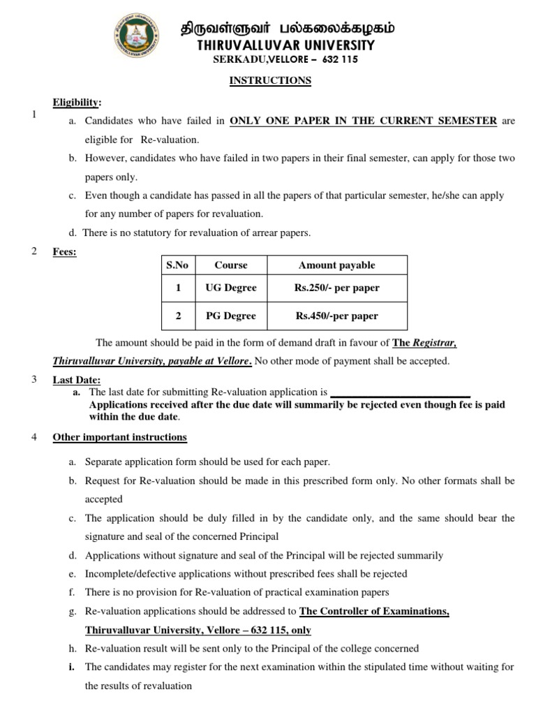 Application For Revaluation of Answer Scripts | Download Free PDF ...