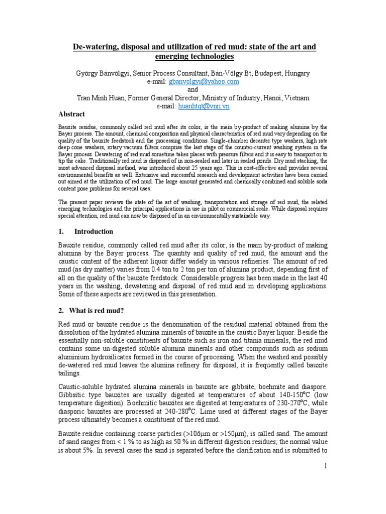 Red Mud: Disposal & Utilization Tech | PDF | Filtration | Natural Materials