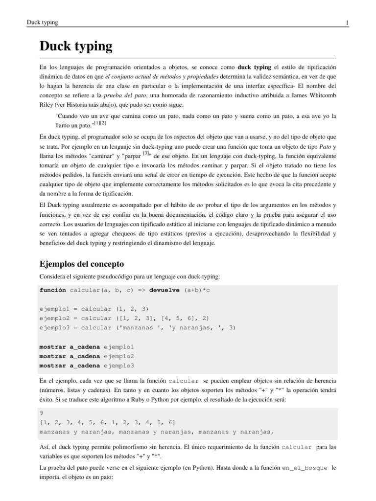 Duck Typing PDF | PDF | Métodos formales | Programación de computadoras