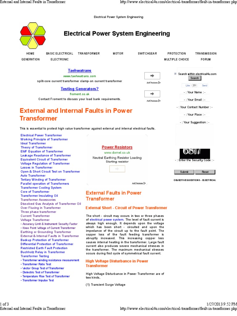 Transformer Faults: Internal and External | PDF | Transformer ...