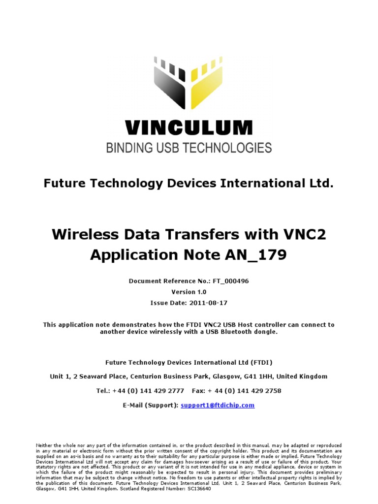 An 179 Wireless Data Transfers Using Vinculum-II | PDF | Bluetooth | Usb