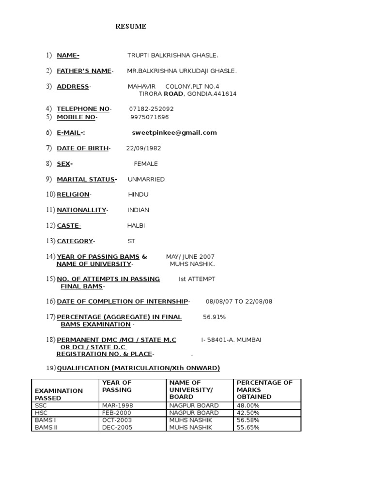 Medical Professional Resume | PDF | Science & Mathematics