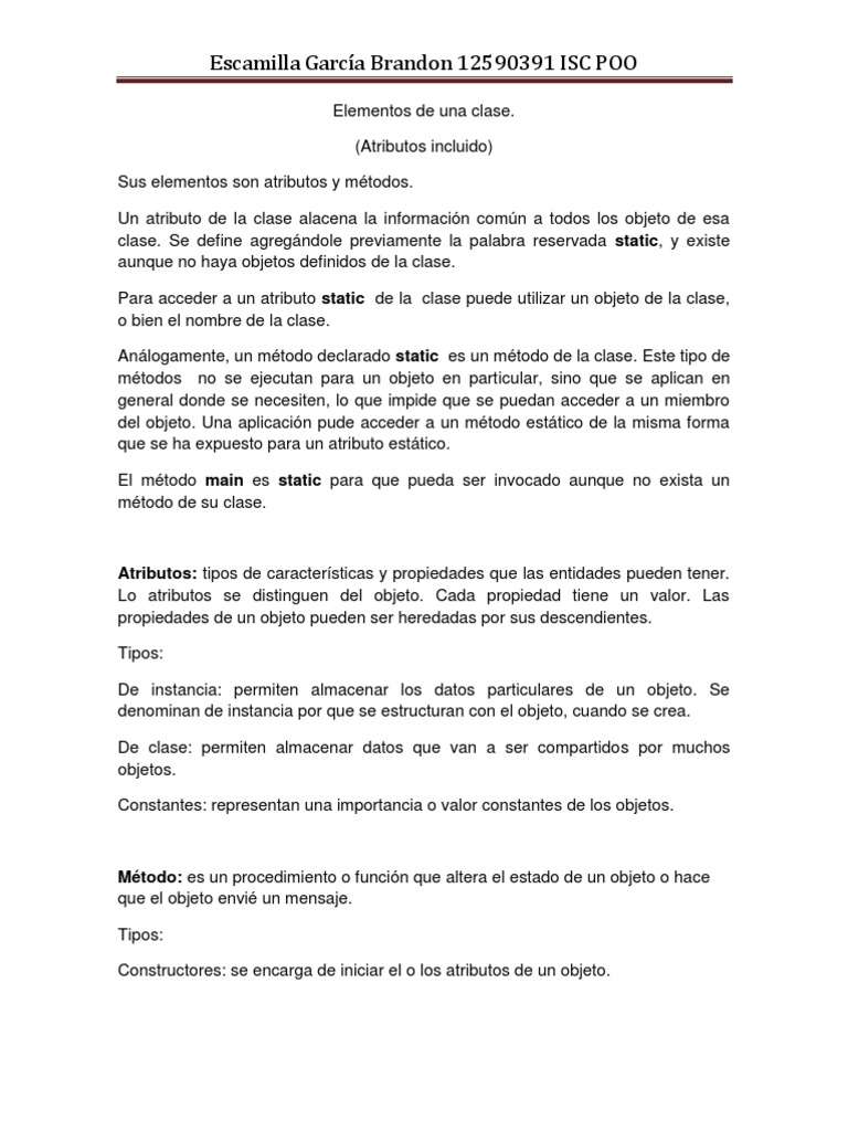 Java | PDF | Objeto (informática) | Clase (Programación informática)