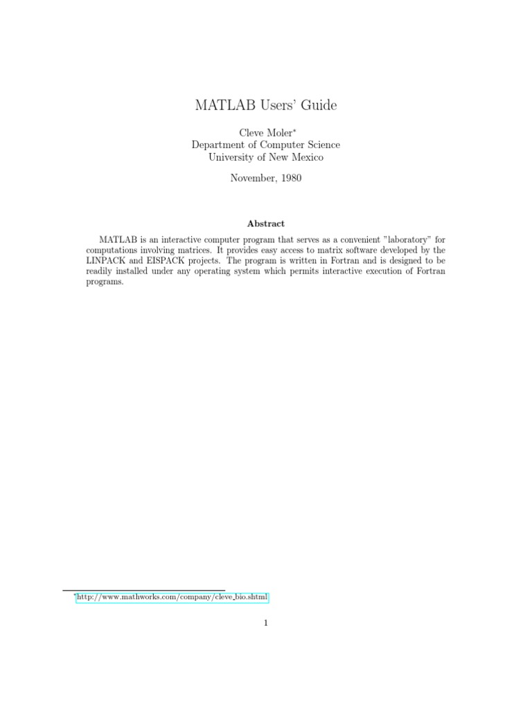 Matlab User Guide | PDF | Matrix (Mathematics) | Eigenvalues And Eigenvectors