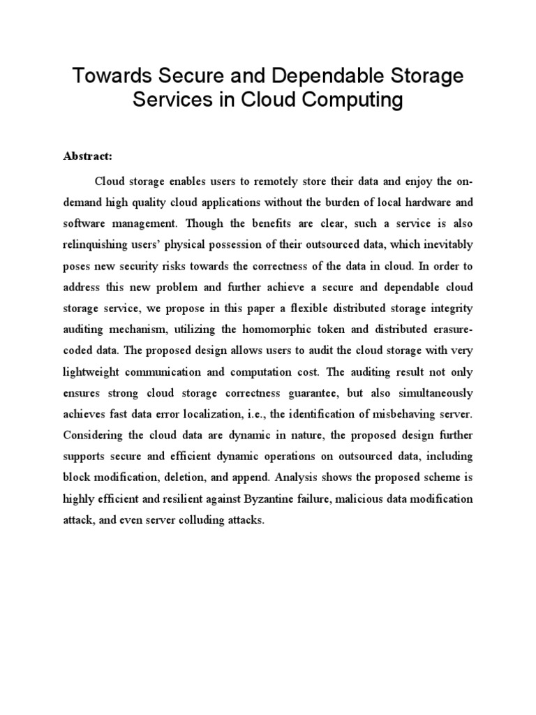 Towards Secure And Dependable Storage Services In Cloud Computing