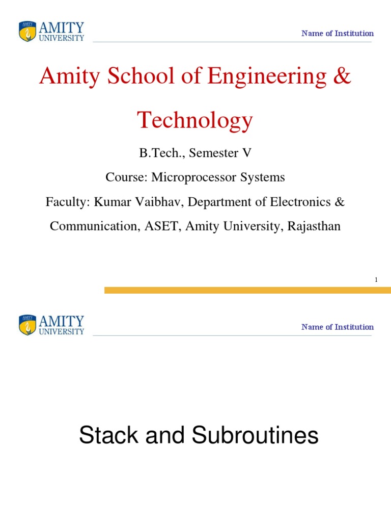 Stack And Subroutines Subroutine Instruction Set