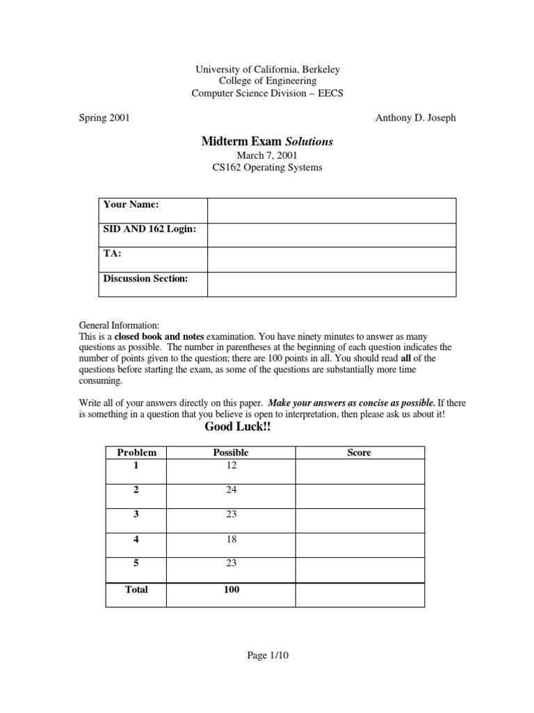 Midterm Exam Solutions | PDF | Scheduling (Computing) | Concurrency (Computer Science)